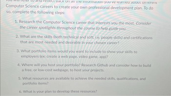 Solved Computer Science careers to create your own | Chegg.com