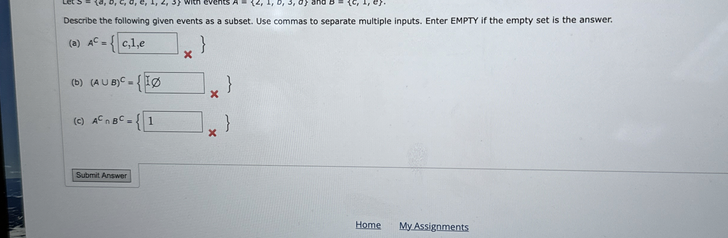 Solved Describe the following given events as a subset. Use | Chegg.com