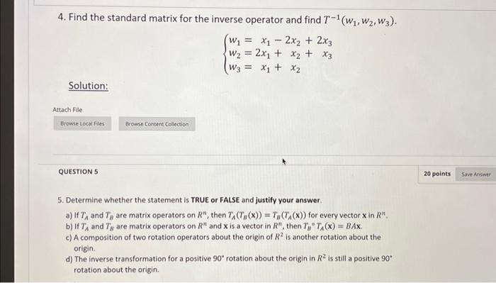 Solved 4. Find the standard matrix for the inverse operator | Chegg.com