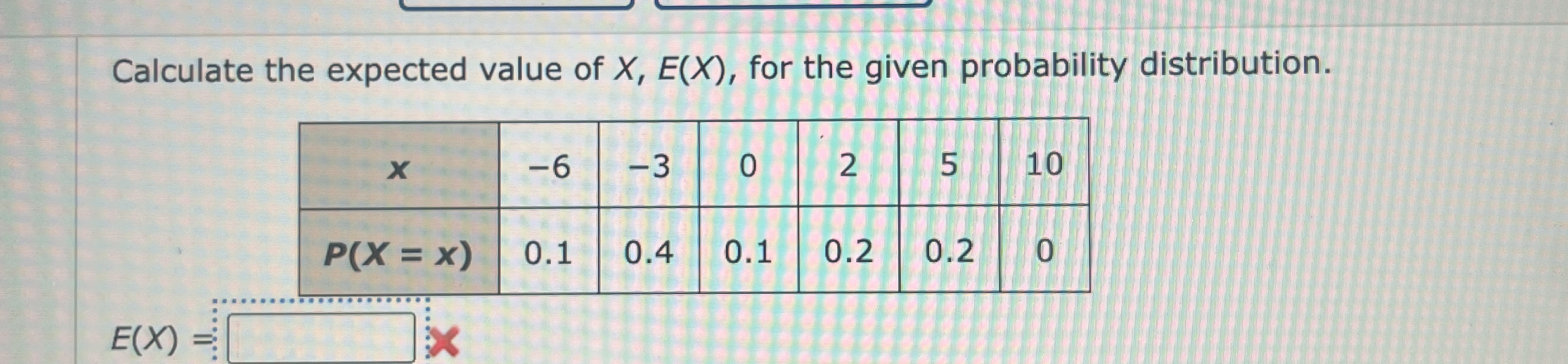 Solved Calculate the expected value of x,E(x), ﻿for the | Chegg.com