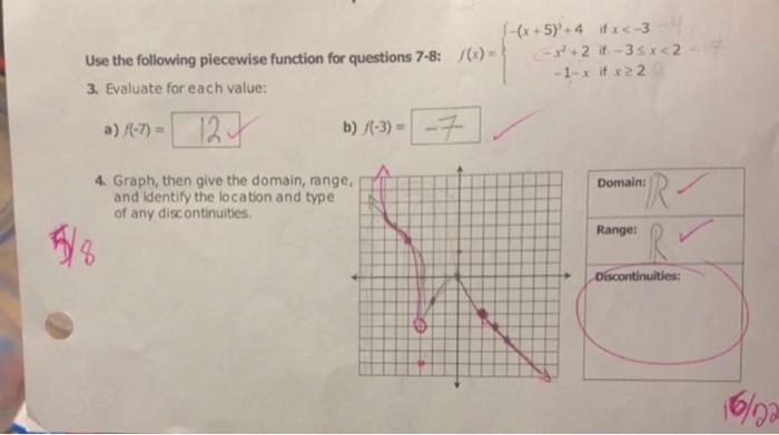 Solved Use the following piecewise function for questions | Chegg.com