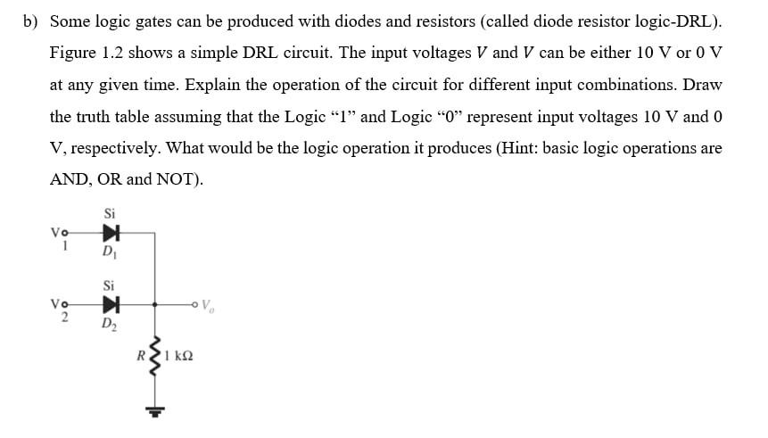 Solved b) Some logic gates can be produced with diodes and | Chegg.com