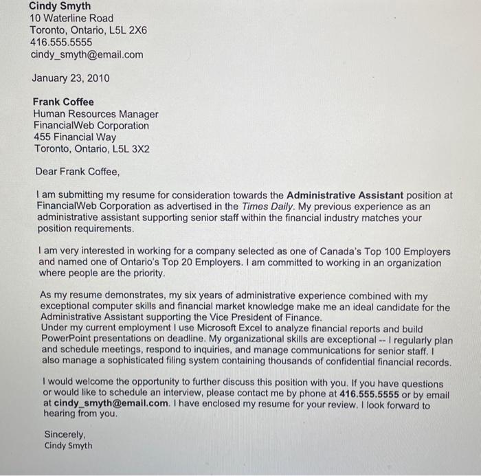 This is an example of a wordy cover letter. Explain | Chegg.com