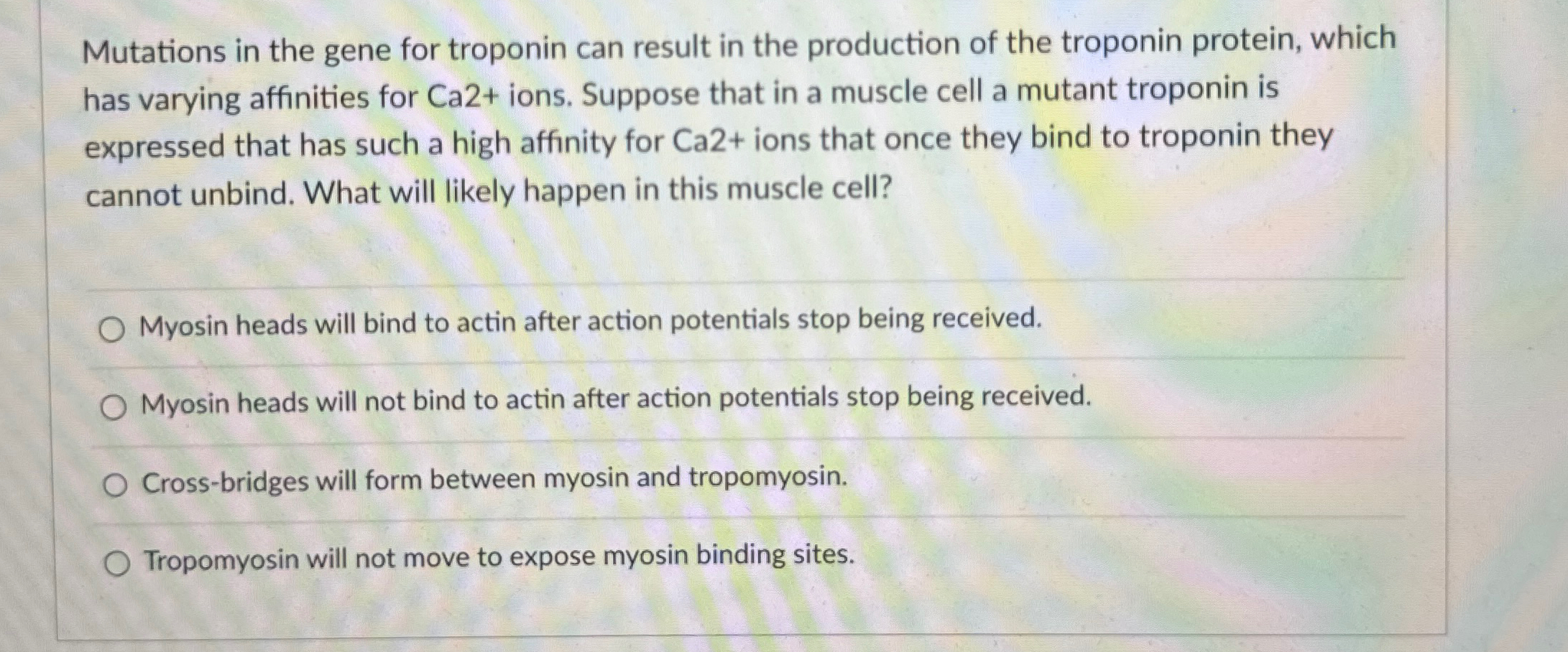 Solved Mutations in the gene for troponin can result in the | Chegg.com