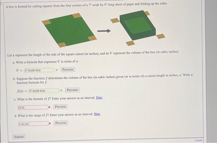 Solved A box is formed by cutting squares from the four | Chegg.com