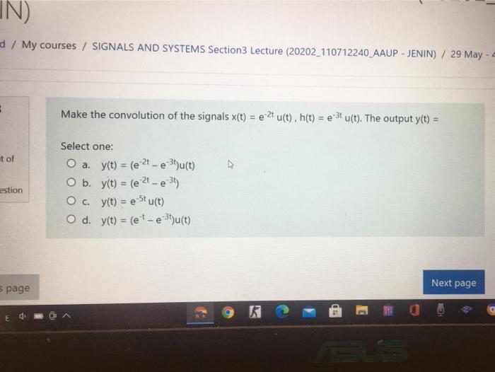 Solved IN) d / My courses / SIGNALS AND SYSTEMS Section | Chegg.com