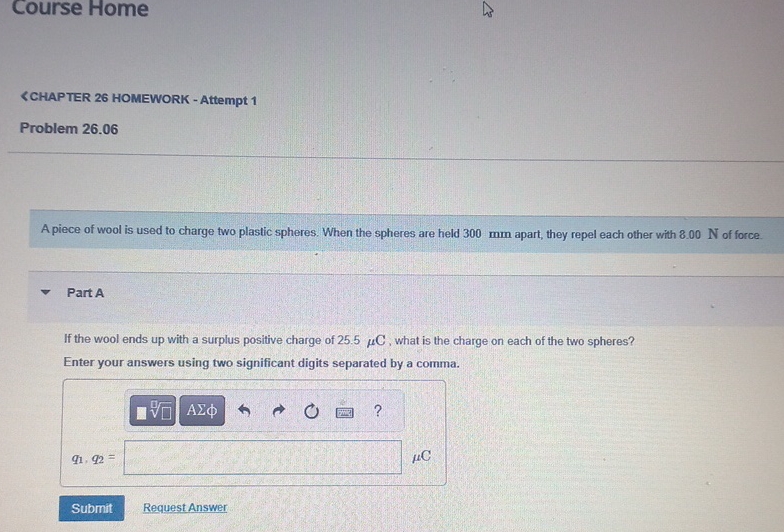 Solved q1,q2=25.5μC, ﻿what is ﻿the charge on ﻿each of ﻿the | Chegg.com
