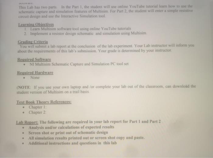 Solved LAB procedure: Part 2: Simple Resitior Circuit Enter | Chegg.com