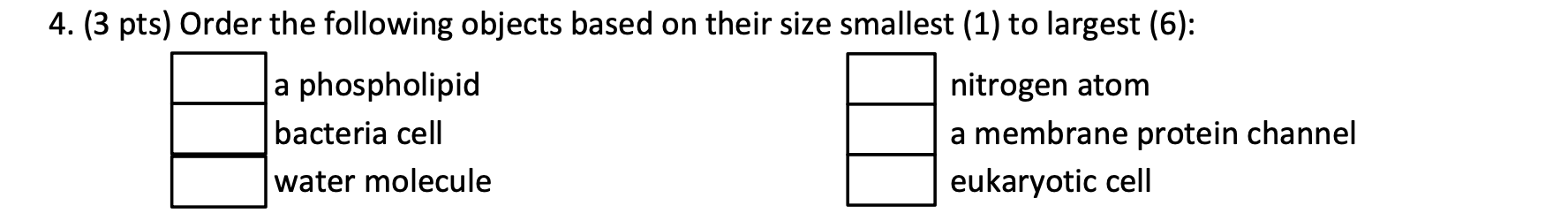Solved 4. (3 ﻿pts) ﻿Order the following objects based on | Chegg.com
