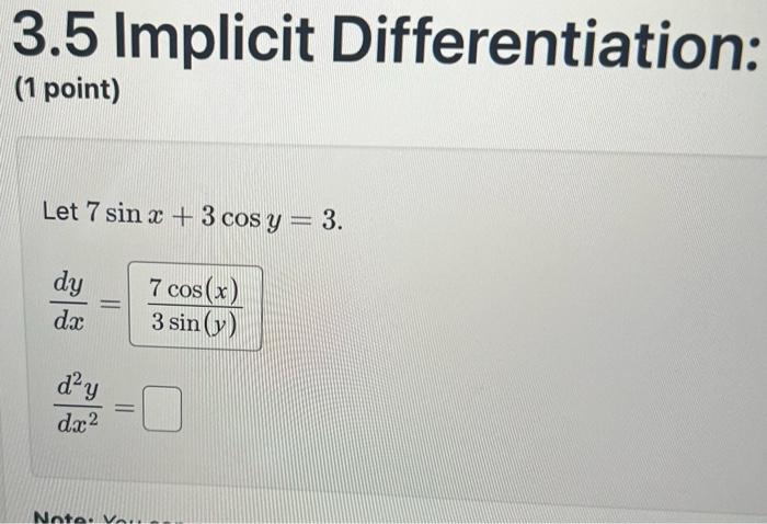 Solved 3.5 Implicit Differentiation: (1 point) Let | Chegg.com