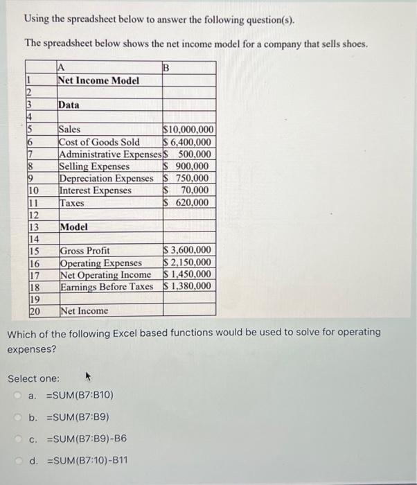 Solved Using the spreadsheet below to answer the following | Chegg.com