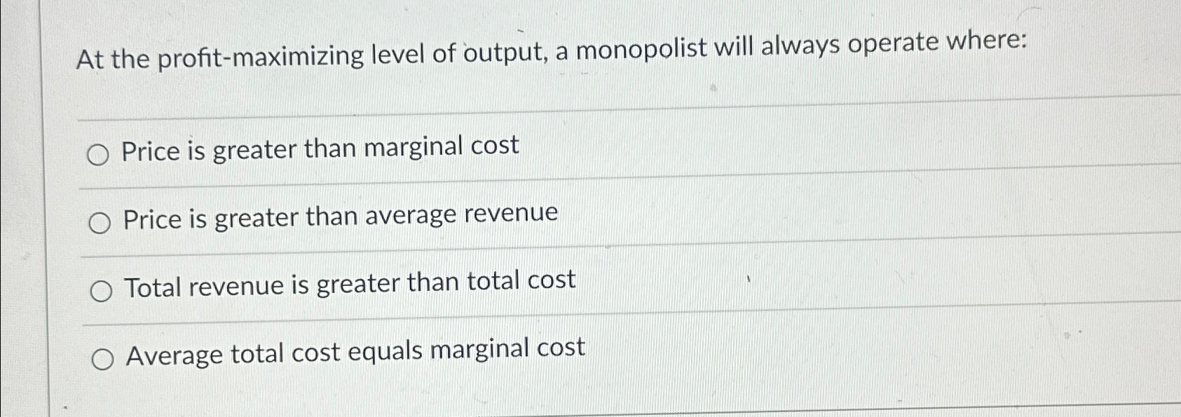 Solved At the profit-maximizing level of output, a | Chegg.com