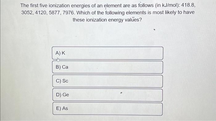 Solved The first five ionization energies of an element are | Chegg.com
