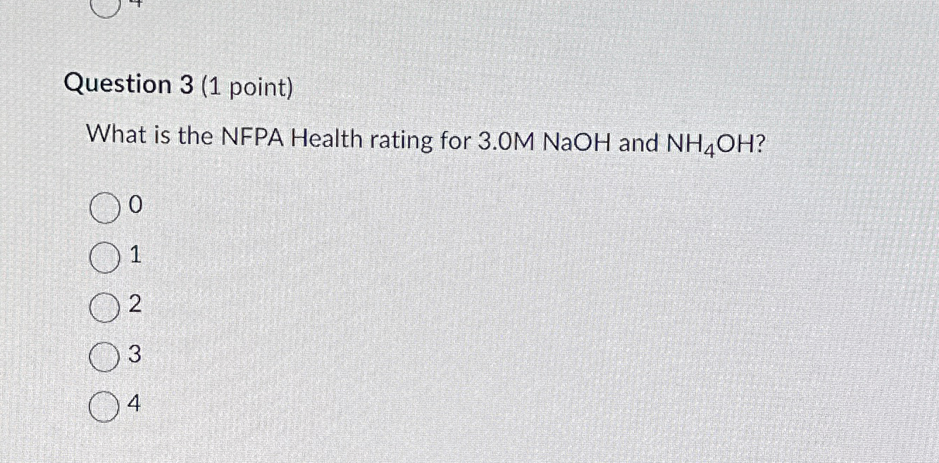 Solved Question 3 (1 ﻿point)What is the NFPA Health rating | Chegg.com