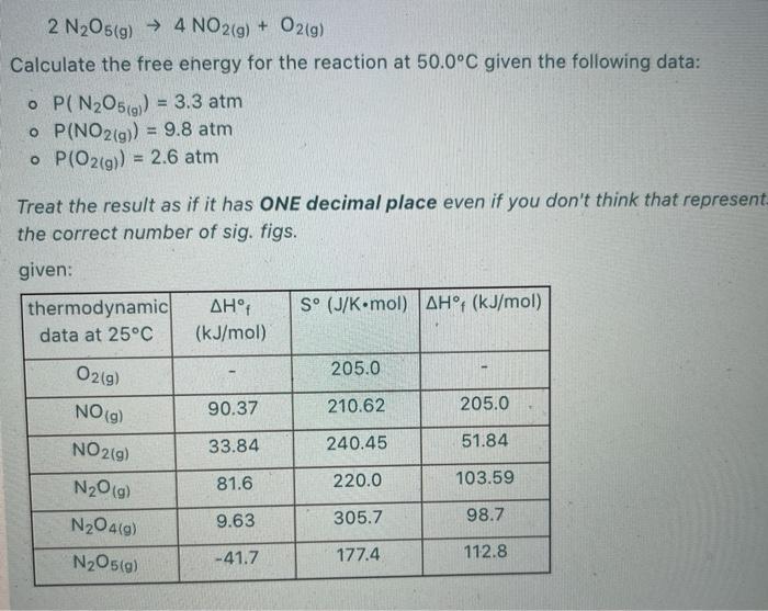 Solved 2 N205(g) → 4NO2(g) + O2(g) Calculate the standard | Chegg.com