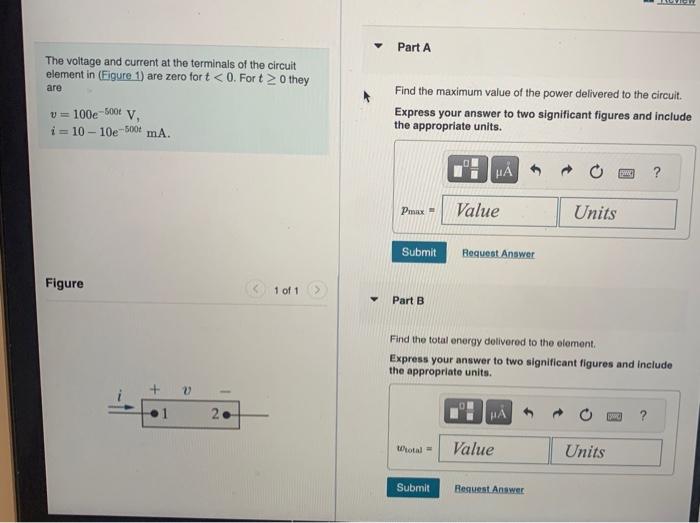 Solved The voltage and current at the terminals of the | Chegg.com