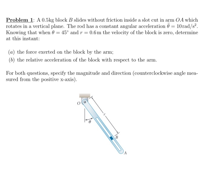 Solved Problem 1: A 0.5kg block B slides without friction | Chegg.com