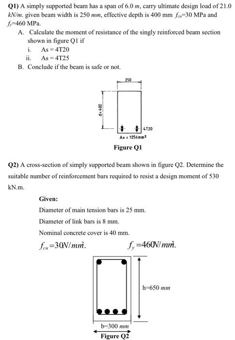 Solved Q1) A simply supported beam has a span of 6.0 m, | Chegg.com