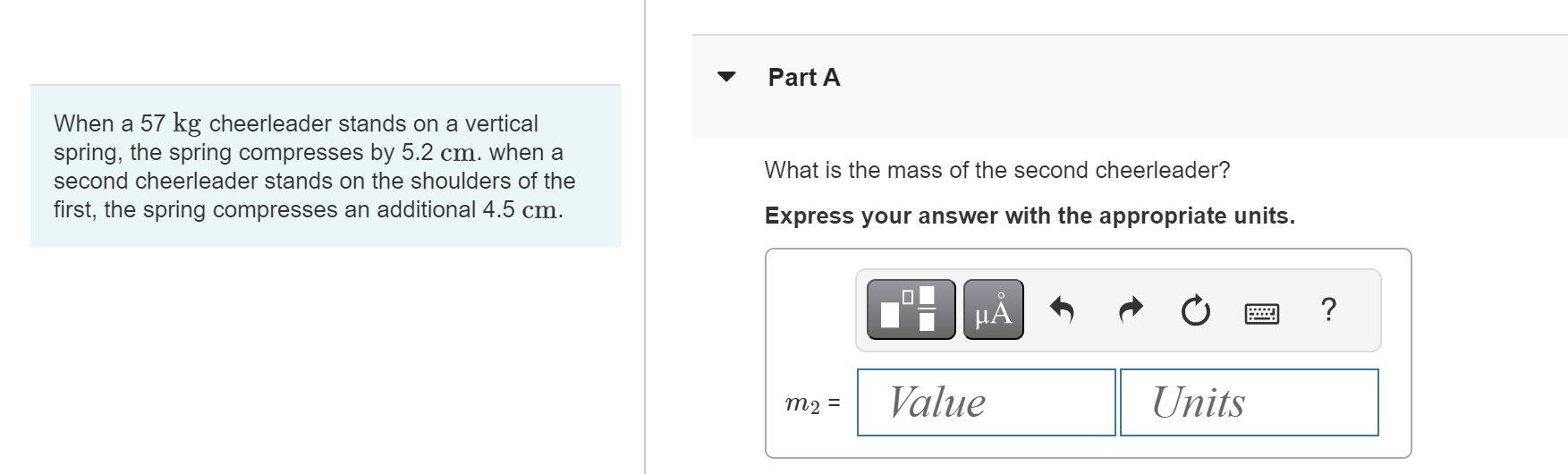 Solved When a 57kg ﻿cheerleader stands on a verticalspring, | Chegg.com