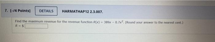Solved 7. [-14 Points DETAILS HARMATHAP12 23.007 MY NOTES | Chegg.com Solved 7. [-14 Points DETAILS HARMATHAP12 23.007 MY NOTES | Chegg.com