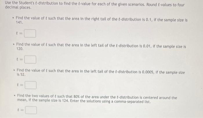 Solved Jse the Student's t-distribution to find the t-value | Chegg.com