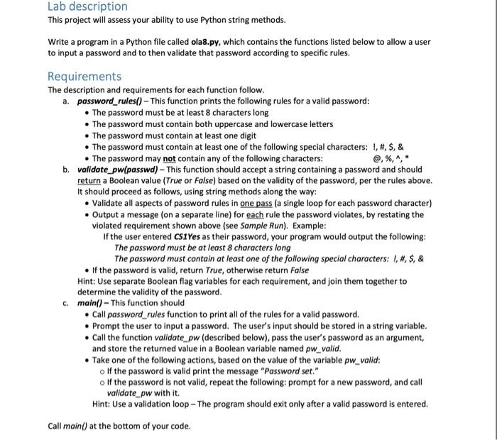 Solved This project will assess your ability to use Python | Chegg.com
