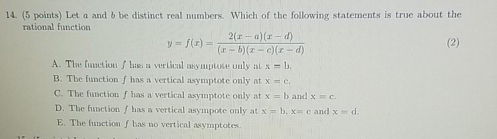 Solved 14. (5 points) Let a and b be distinct real numbers. | Chegg.com