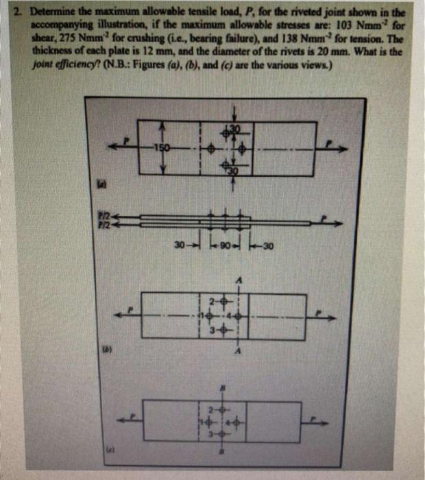 Solved 2. Determine the maximum allowable tensile load, P, | Chegg.com
