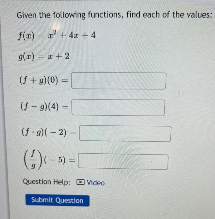 Solved Given the following functions, find each of the | Chegg.com