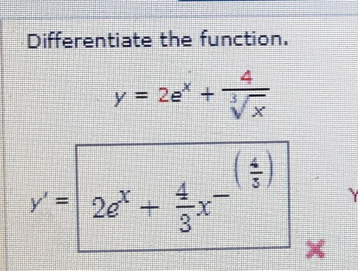 Solved Differentiate the function. y = 2e" + 1 2ex + Y | Chegg.com