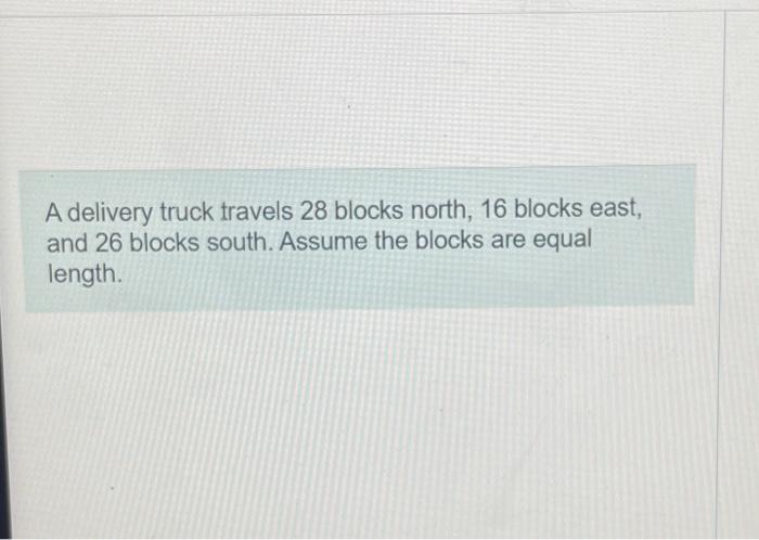 Solved A delivery truck travels 28 blocks north, 16 blocks | Chegg.com