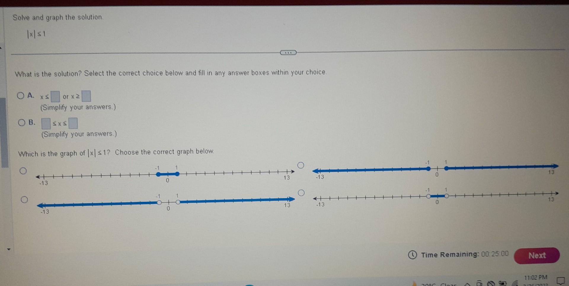 Solved Solve and graph the solution. ∣x∣≤1 What is the | Chegg.com
