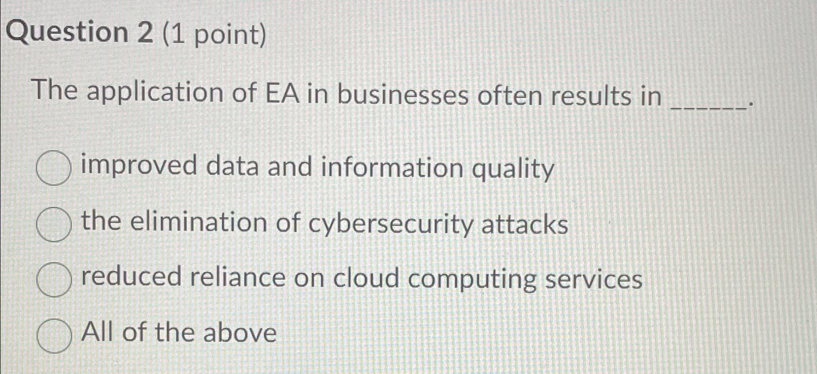 Solved Question 2 (1 ﻿point)The application of EA in | Chegg.com