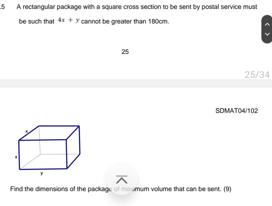 Solved A rectangular package with a square cross section to | Chegg.com