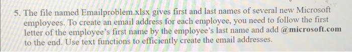 Solved 5. The file named Emailproblem.xlsx gives first and | Chegg.com
