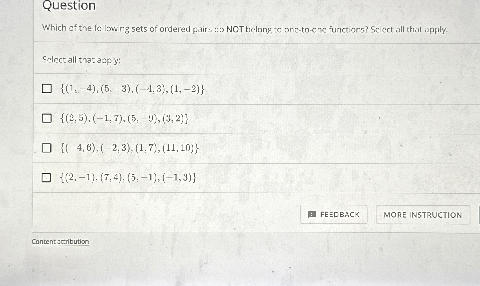 Solved QuestionWhich of the following sets of ordered pairs | Chegg.com