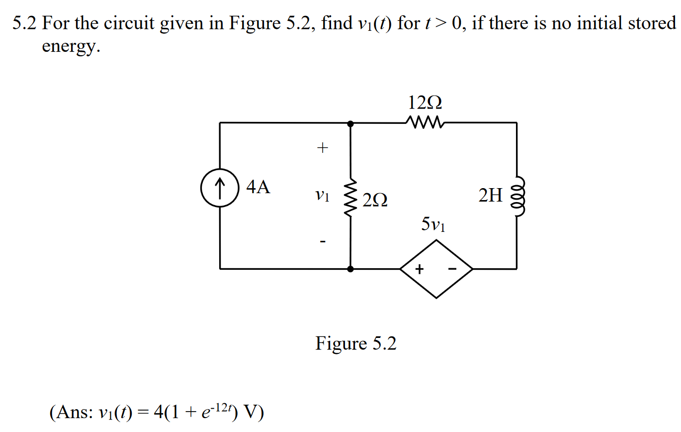Solved 5.2 ﻿For the circuit given in Figure 5.2, ﻿find v1(t) | Chegg.com