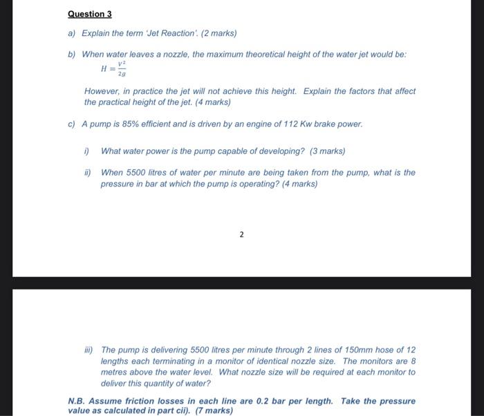 Solved a) Explain the term 'Jet Reaction'. (2 marks) b) When | Chegg.com