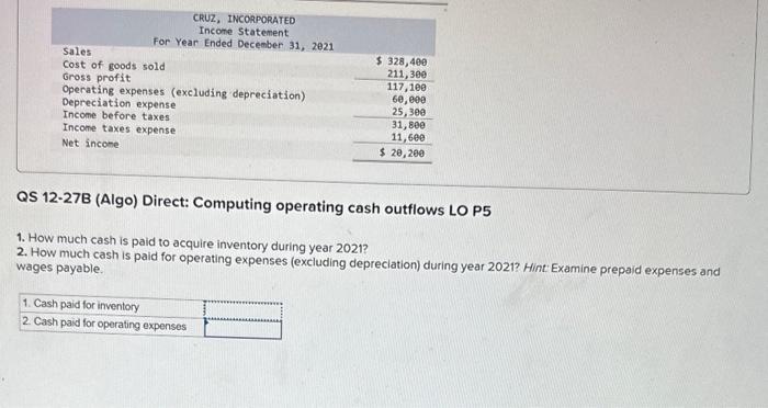 Solved A comparative balance sheet and income statement is | Chegg.com