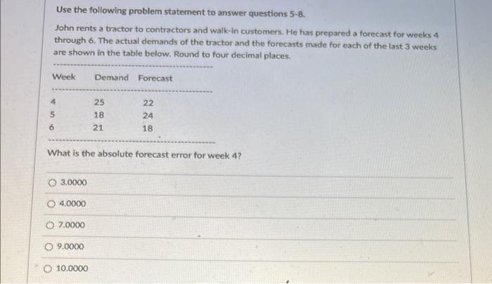 Solved Use the following problem statement to answer | Chegg.com