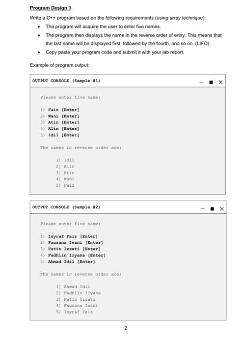 Solved Program Design 1 Write A C Program Based On The 