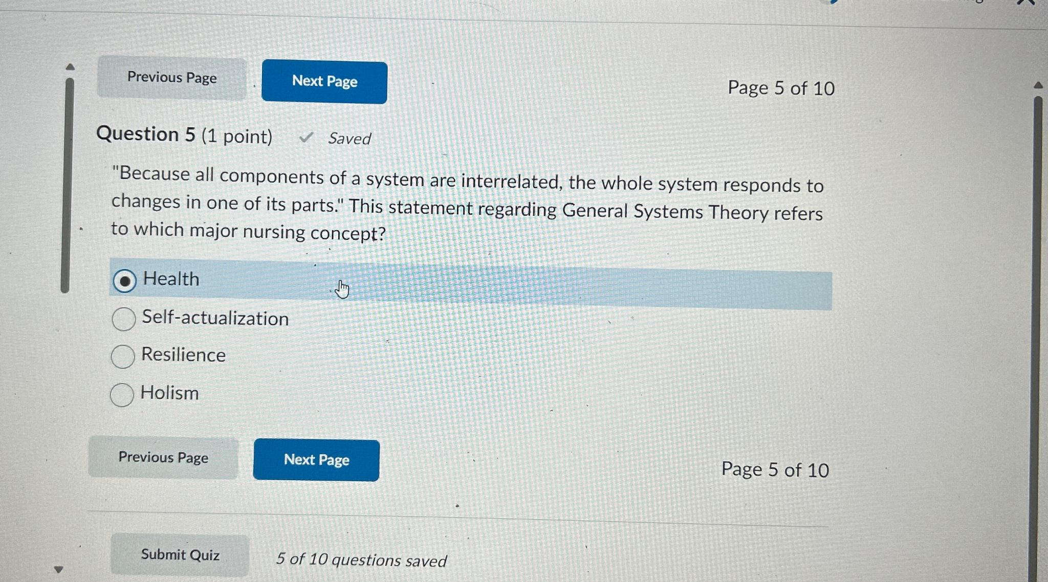 Solved Page 5 ﻿of 10Question 5 (1 ﻿point) ﻿Saved"Because | Chegg.com