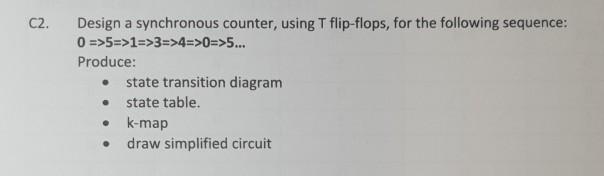 Solved C2. Design a synchronous counter, using T flip-flops, | Chegg.com