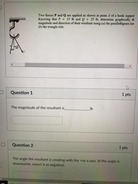 Solved Two forces P and Q are applied as shown at point A of | Chegg.com