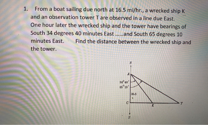 Solved 1. From a boat sailing due north at 16.5 mi/hr., a | Chegg.com