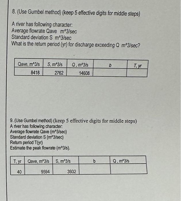 Solved 8. (Use Gumbel method) (keep 5 effective digits for | Chegg.com