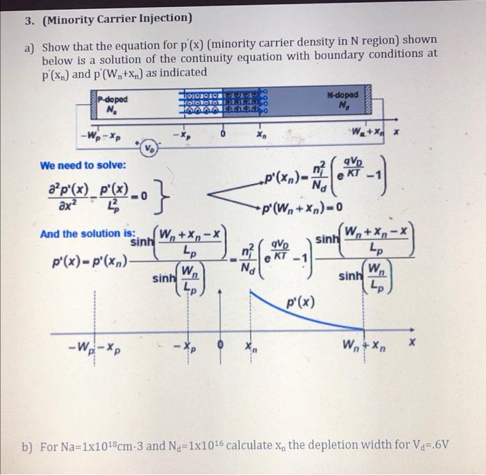 a) Show that the equation for p′(x) (minority carrier | Chegg.com
