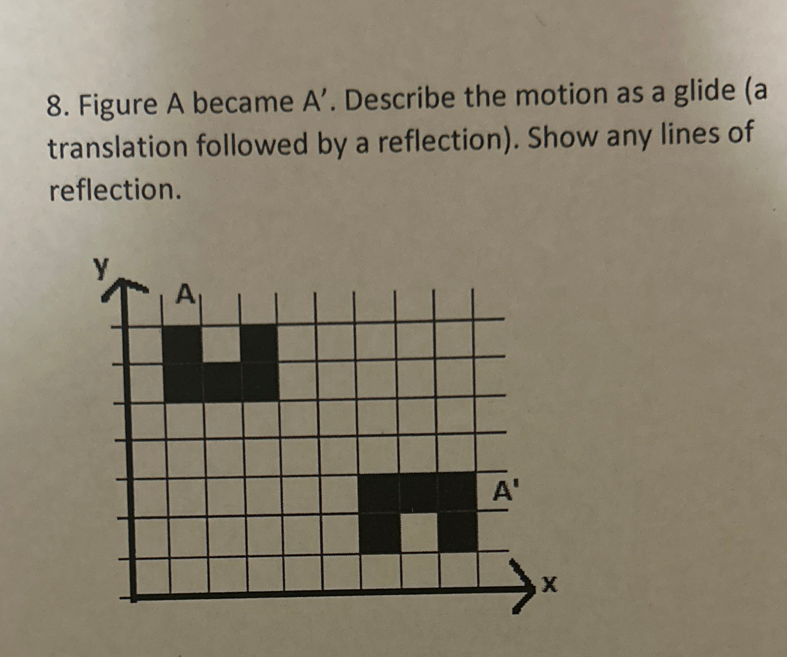 Solved Figure A became A'. ﻿Describe the motion as a glide | Chegg.com