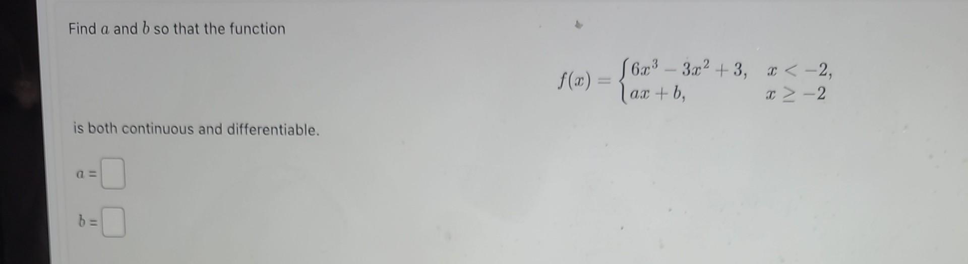 Solved Find a and b so that the function | Chegg.com