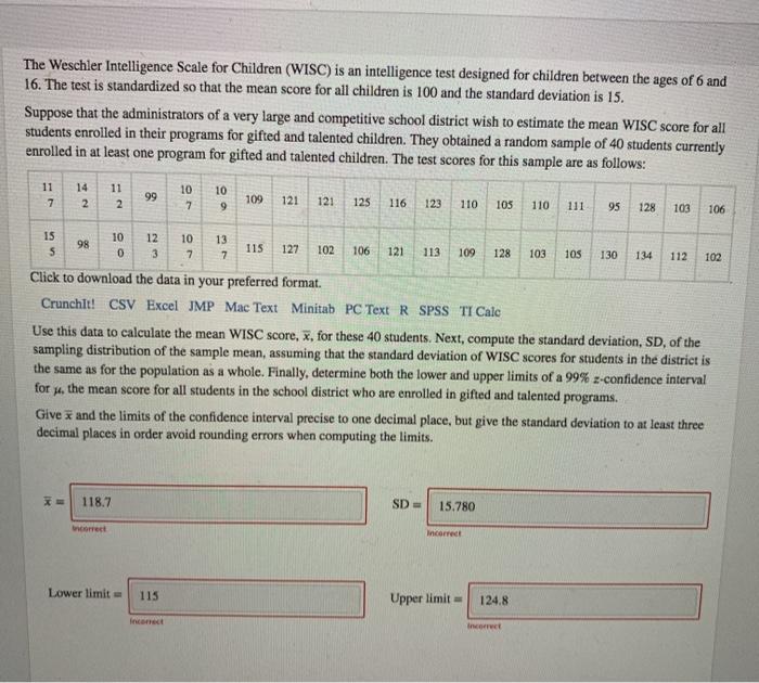 Solved The Weschler Intelligence Scale for Children (WISC) | Chegg.com